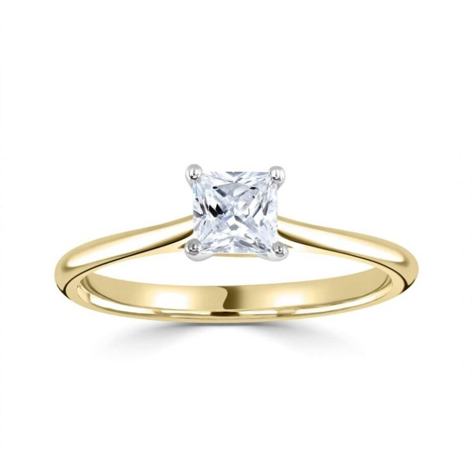 Dearest - 18ct Yellow Gold Diamond engagement ring with 0.32ct Square Princess cut Diamond ...