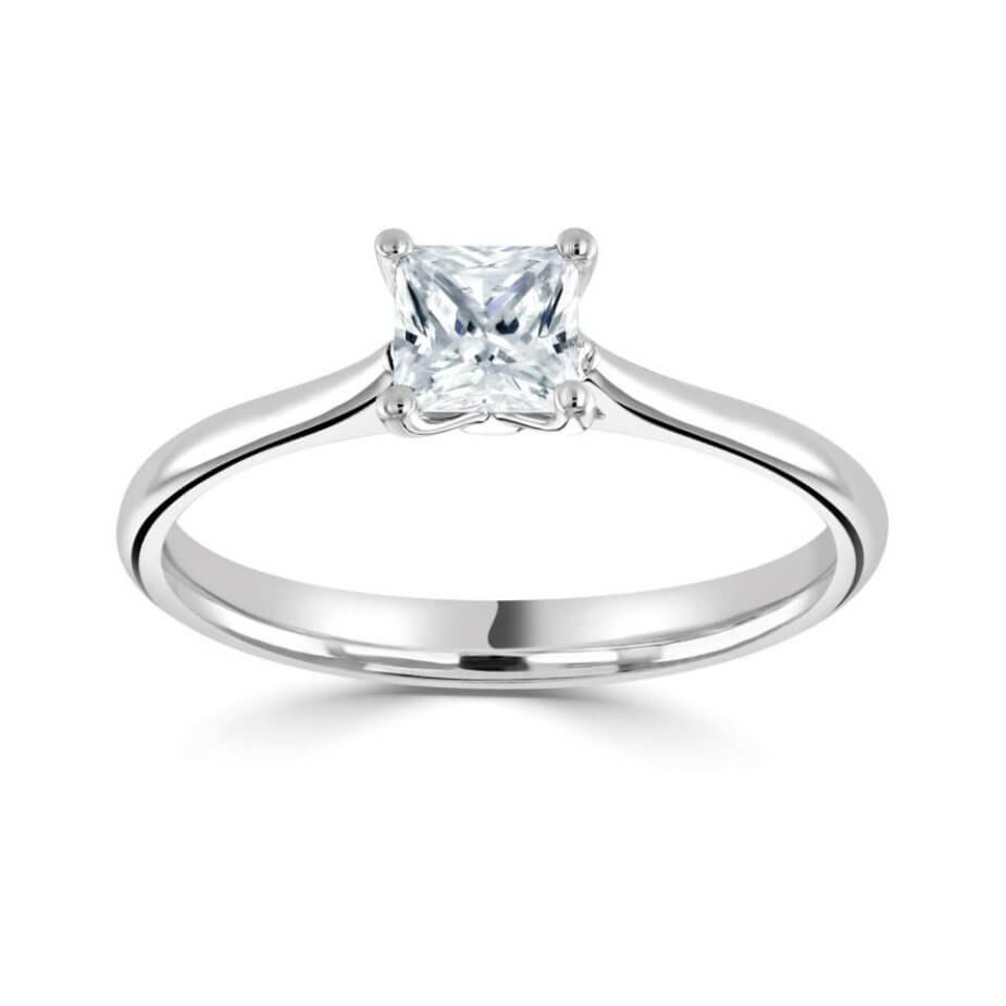 Devine - 18ct White Gold Diamond engagement ring with 0.71ct Square Princess cut Diamond Centre ...