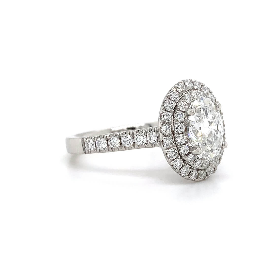 Pre-Owned 1.54ct Oval cut Diamond with Diamond halo and shoulders ...