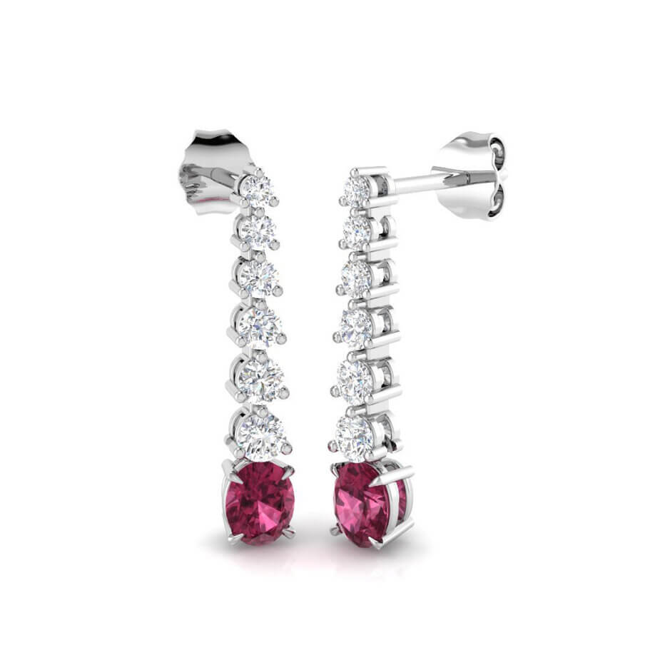 Pre-Owned Pink Tourmaline and Diamond Drop Earrings made in 18ct White Gold - Christopher George ...